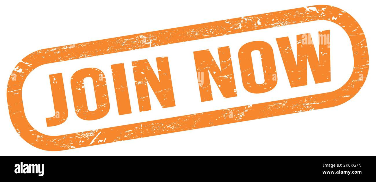 JOIN NOW, text on orange rectangle stamp sign Stock Photo - Alamy