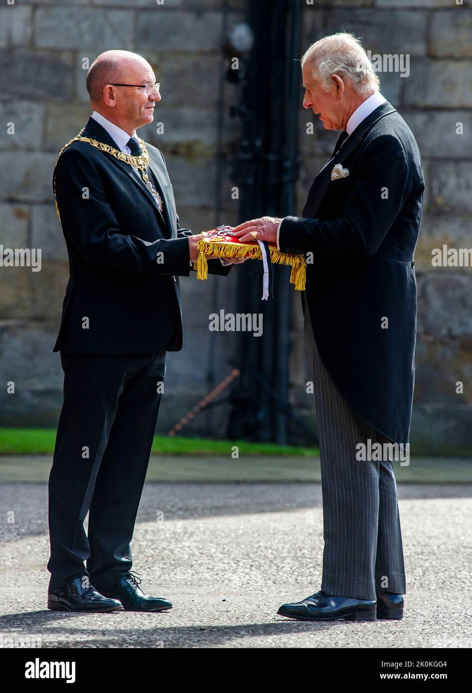 King Charles III is presented with the keys by Lord Provost of ...
