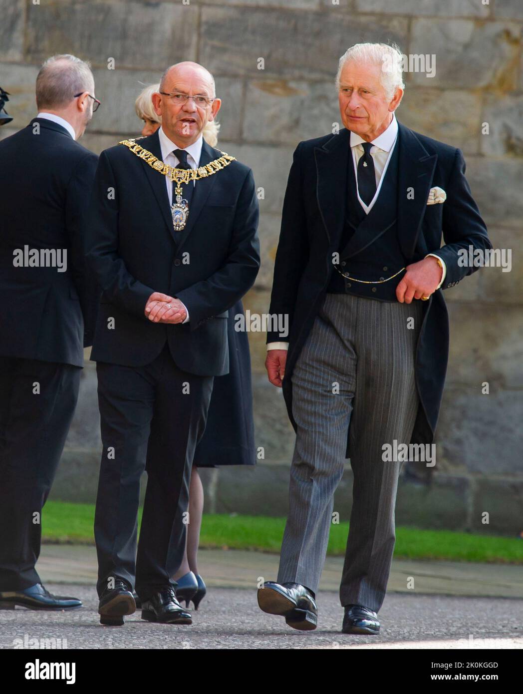 King Charles III and the Queen Consort (hidden) with Lord Provost of ...
