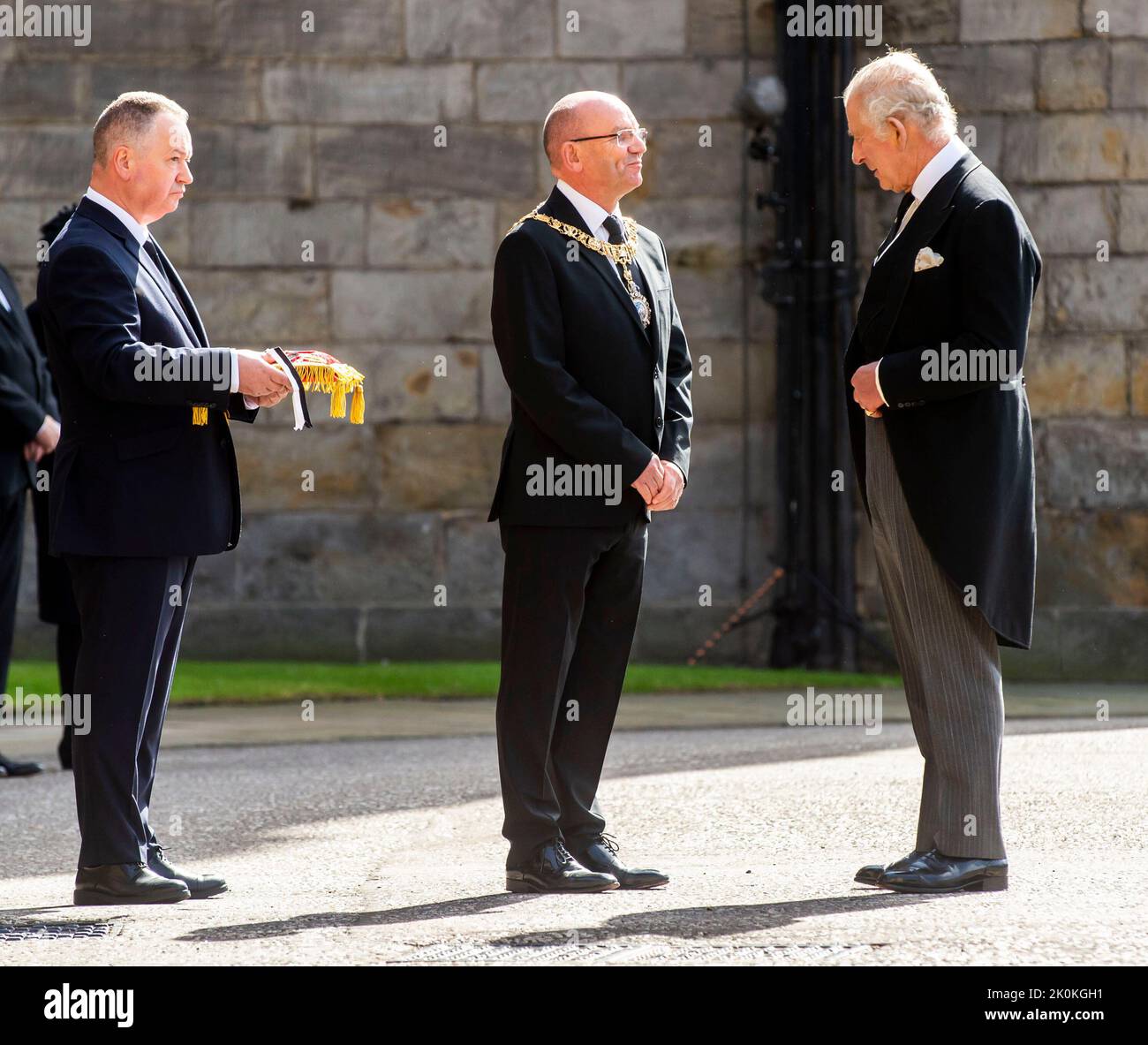 King Charles III speaks to Lord Provost of Edinburgh Robert Aldridge at ...