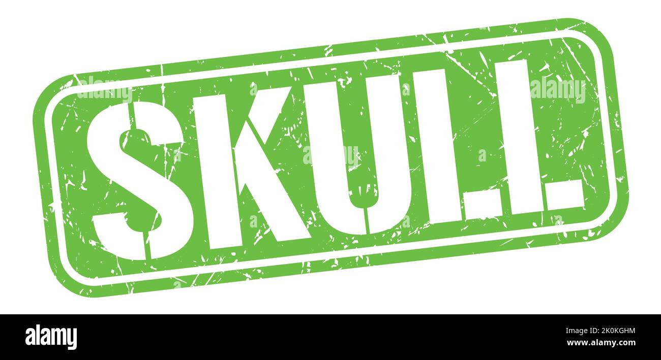 SKULL text written on green grungy stamp sign Stock Photo - Alamy