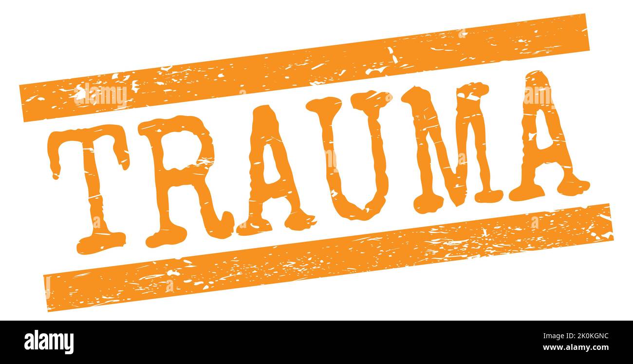 TRAUMA text written on orange grungy lines stamp sign Stock Photo - Alamy