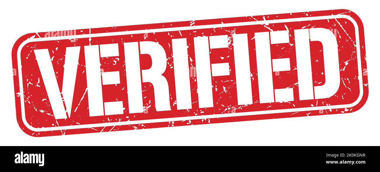 VERIFIED text written on red grungy stamp sign Stock Photo - Alamy