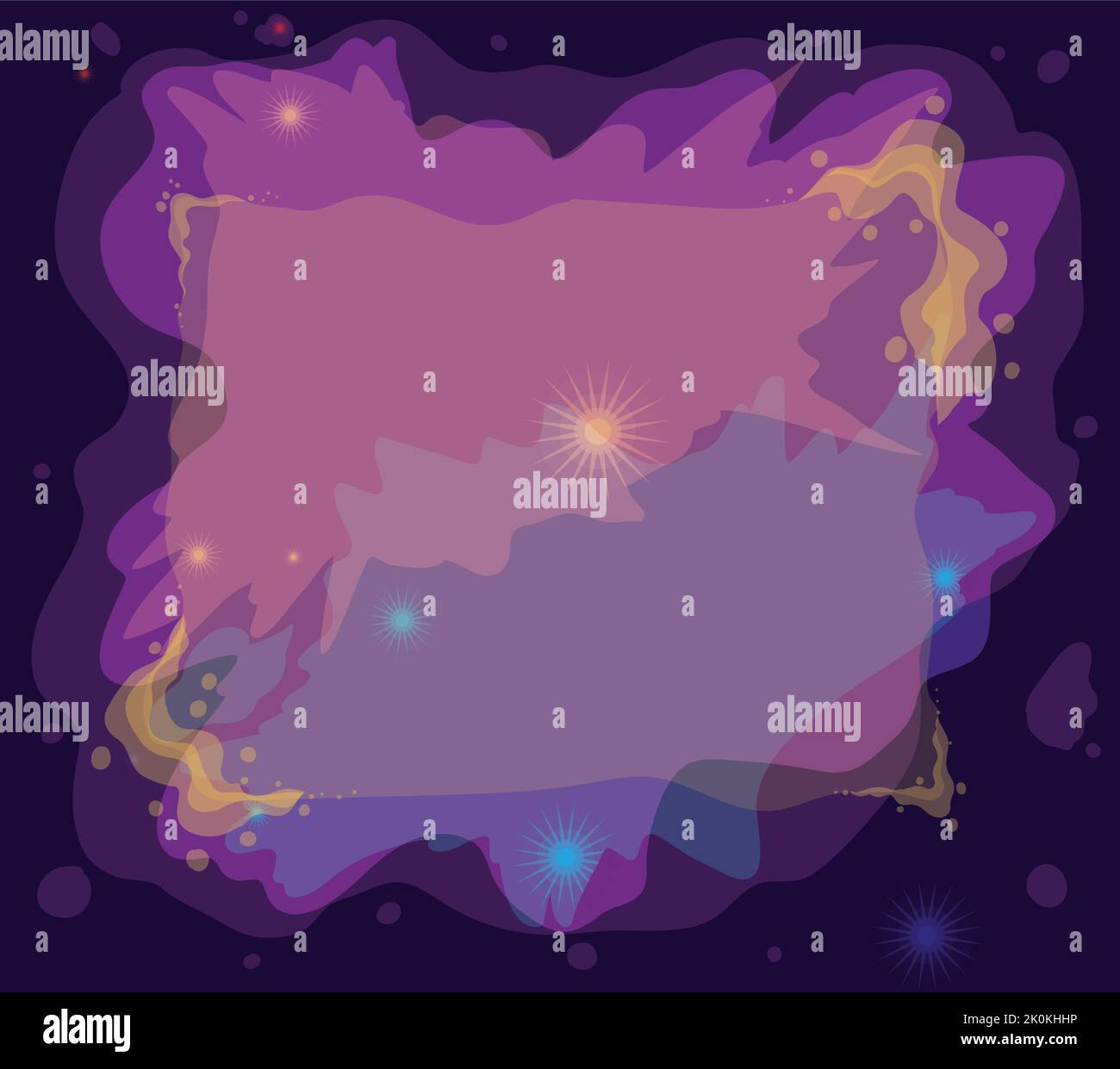 Template with empty space and colorful cosmic clouds with glowing stars ...