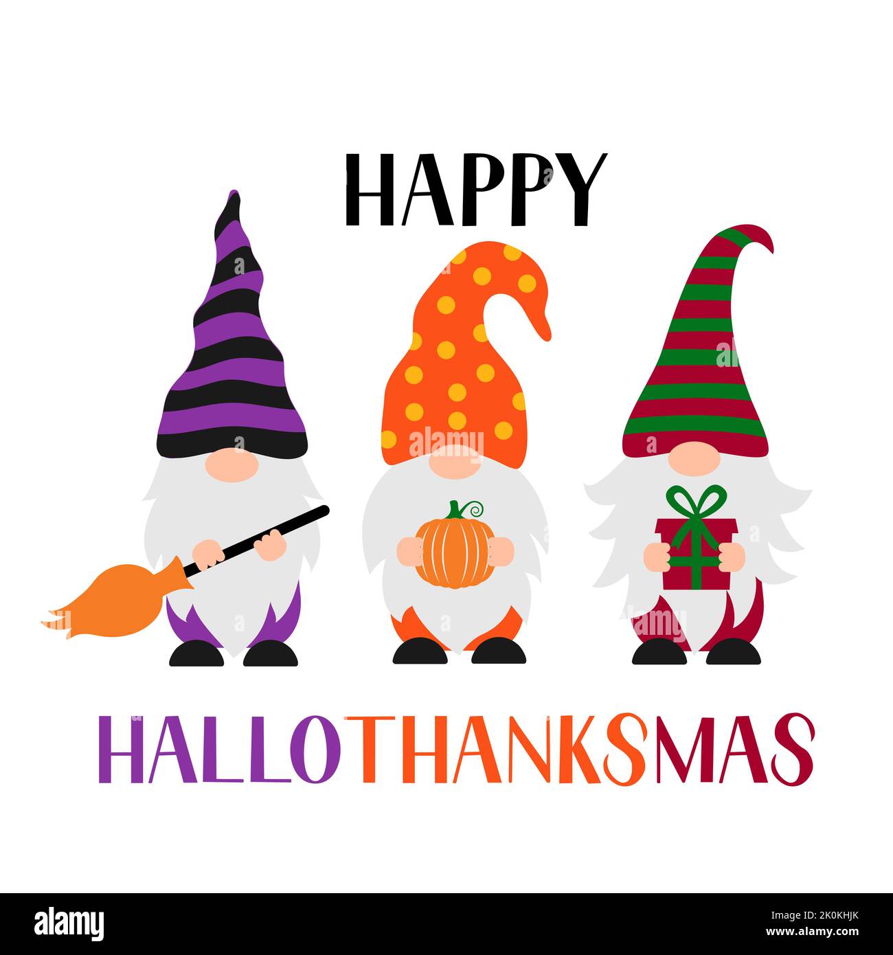 Happy Hallothanksmas. Funny Halloween Thanksgiving Christmas gnomes ...