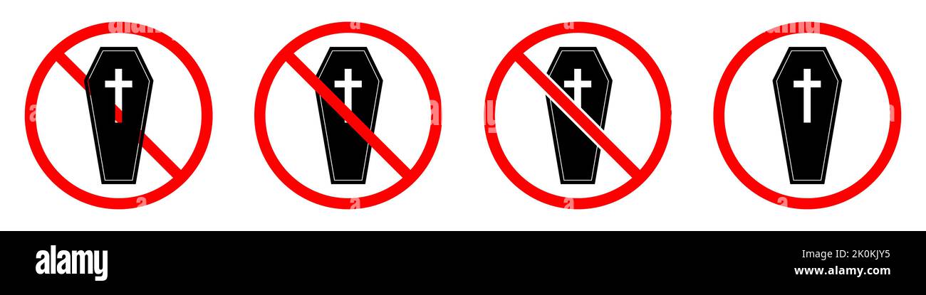 No coffin sign. Coffin is forbidden. Prohibited sign of coffin. Set of ...