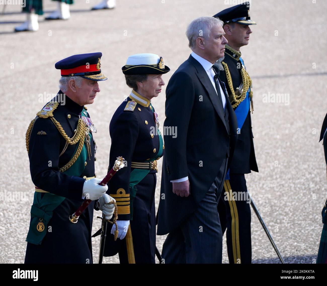 RETRANSMITTING AMENDING BYLINE (left to right) King Charles III, the Princess Royal, the Duke of ...