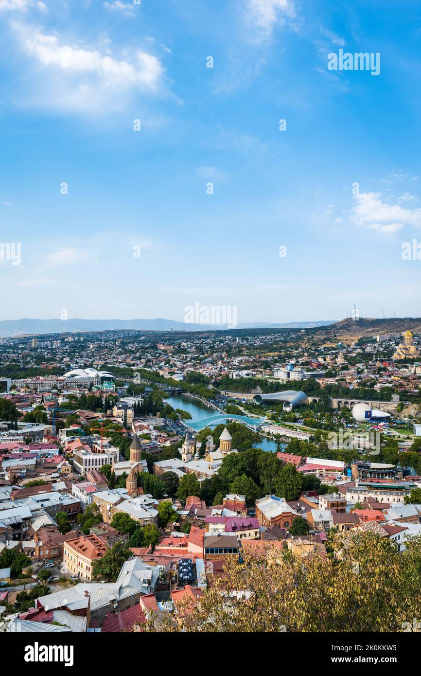 Tbilisi cityscape in summer, Georgia. Top view over the city center and ...