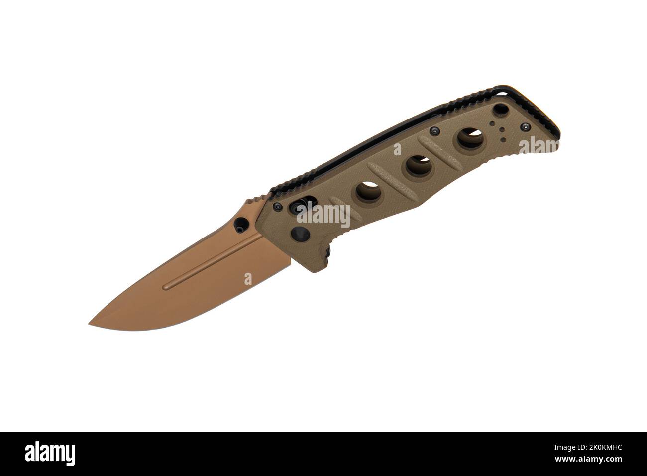 Khaki pocket folding knife. Compact metal sharp tactical knife with a ...