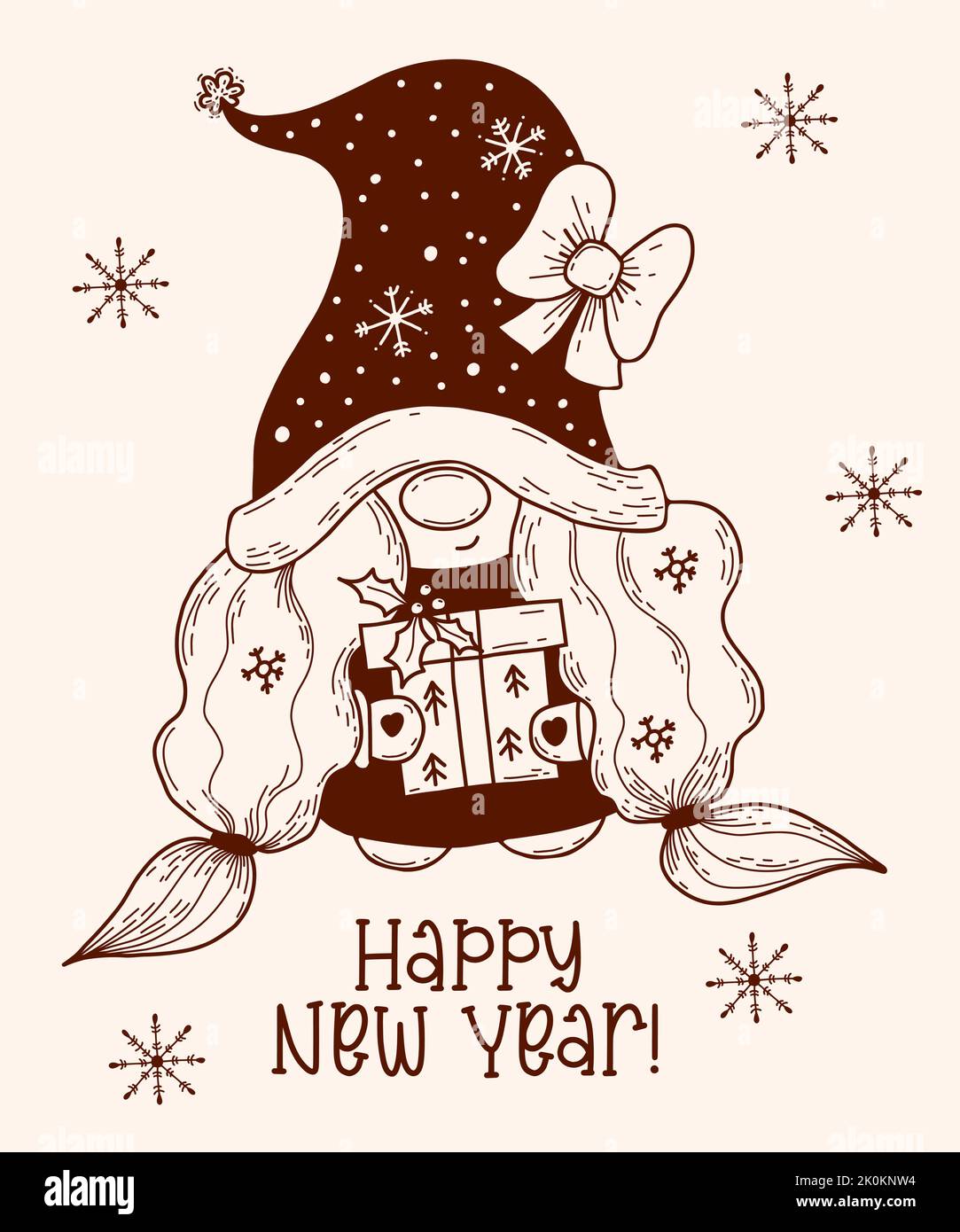 Scandinavian Christmas gnome girl with Christmas present. Vector ...