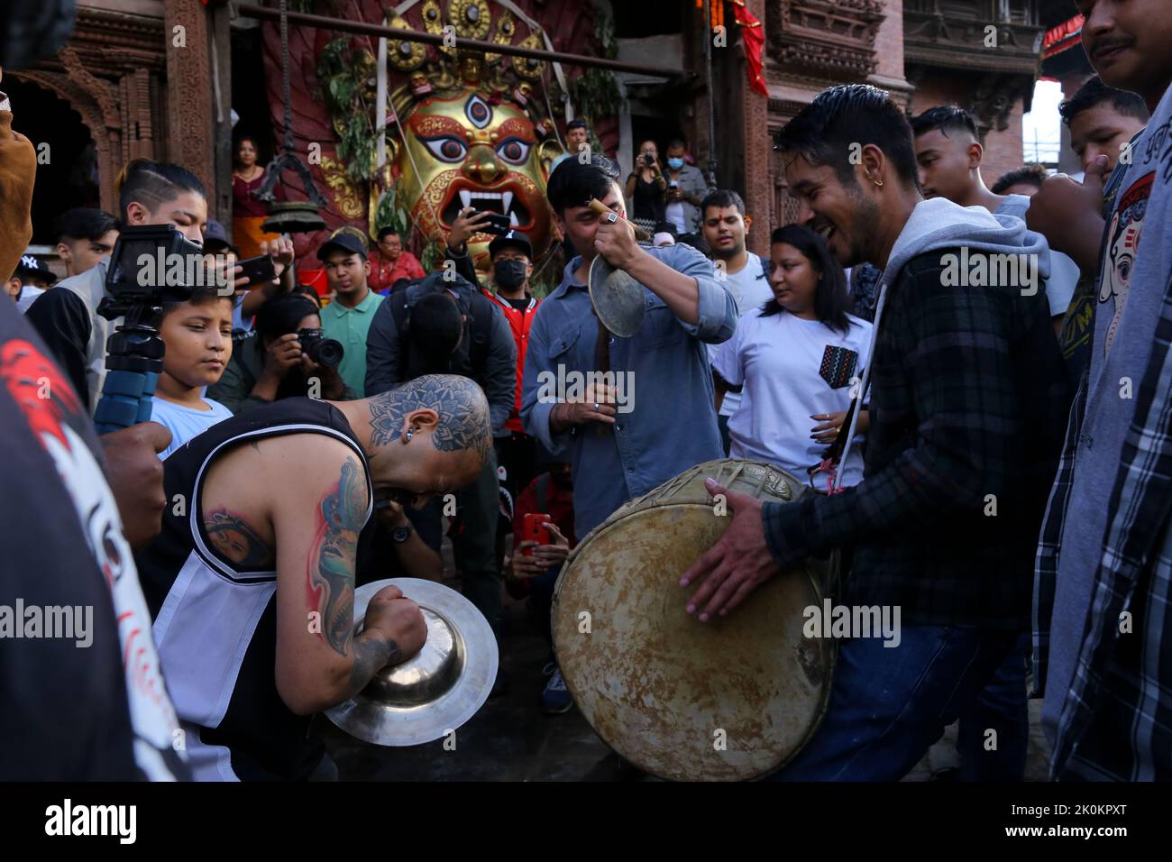 On Sep.7, 2022 in Kathmandu, Nepal. People plays traditional newari ...