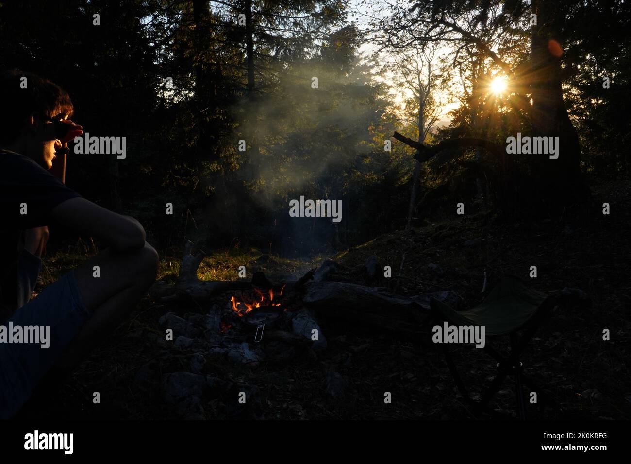 Campfire in the Forest Stock Photo - Alamy