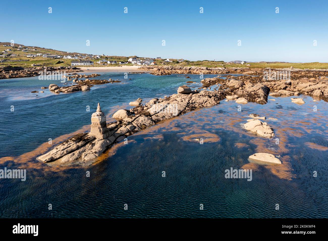 Aerial view of Clouhhcorr beach on Arranmore Island in County Donegal ...