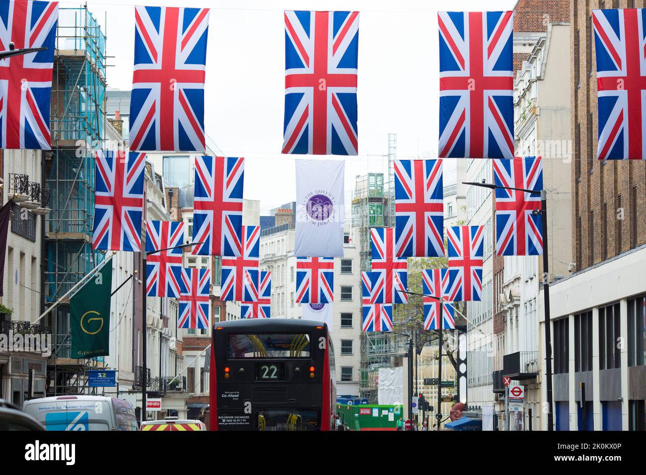 Union flag decorations are seen in Mayfair, London ahead of the ...