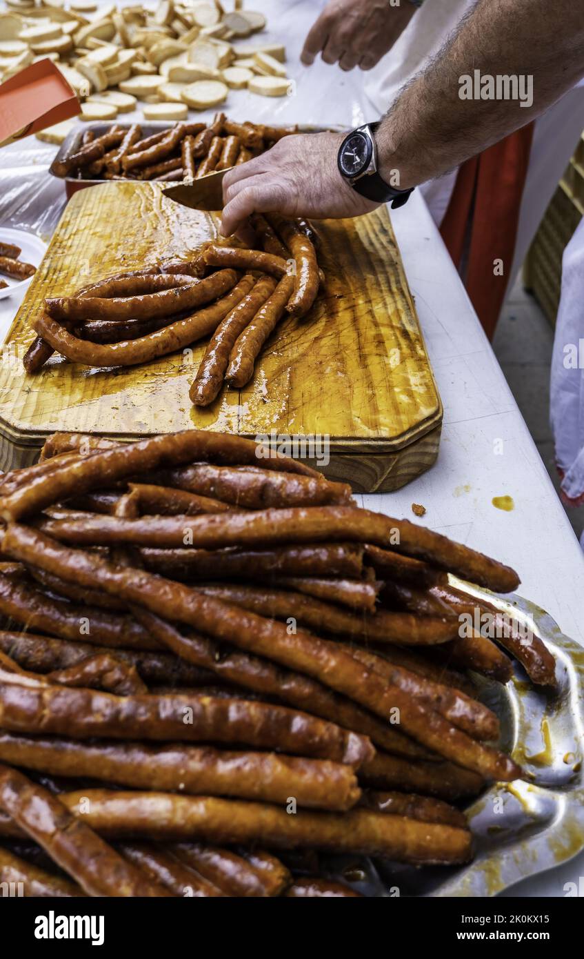 Detail of grilled fried sausage, cut from meat Stock Photo - Alamy