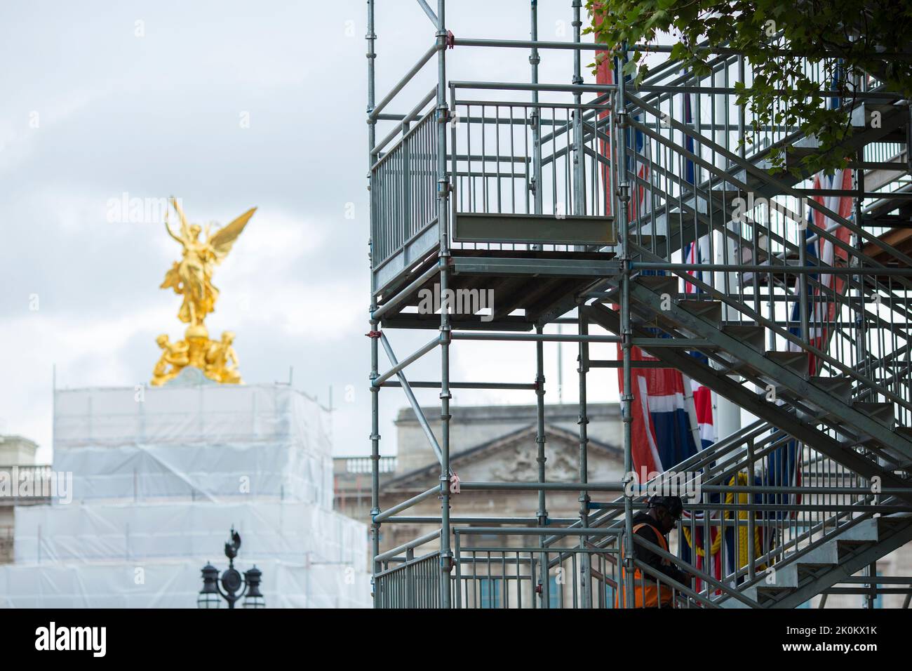 The Victoria Memorial covered with temporary structures is seen in ...
