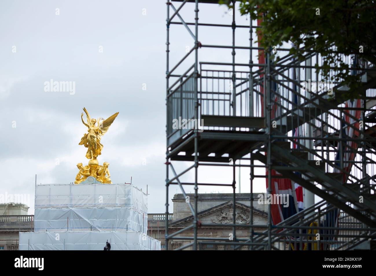 The Victoria Memorial covered with temporary structures is seen in ...