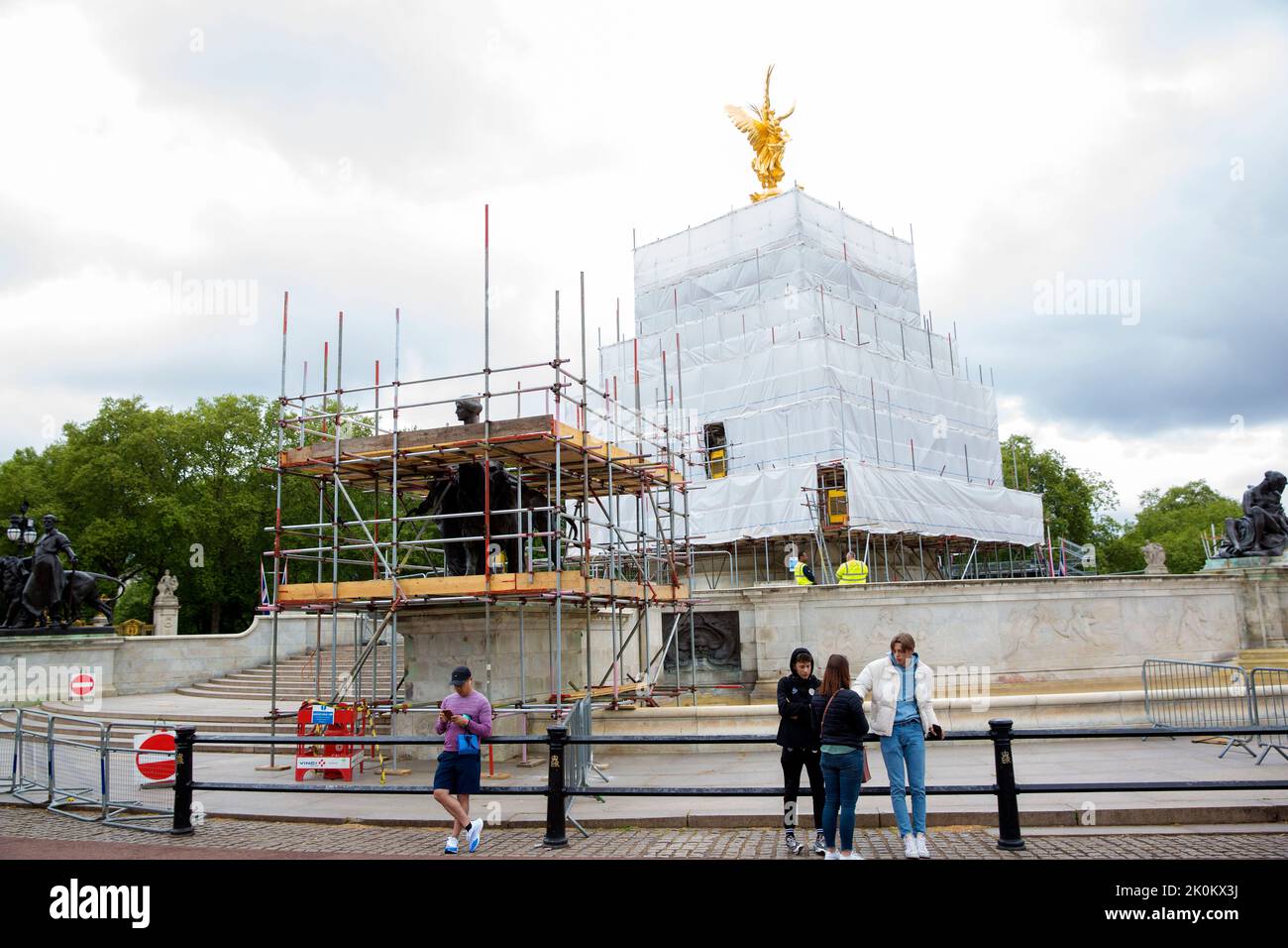 The Victoria Memorial covered with temporary structures is seen in ...