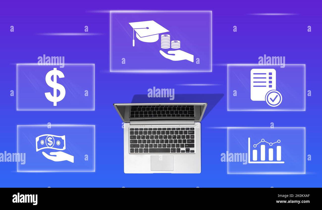 Top view of laptop with symbol of fafsa concept Stock Photo - Alamy