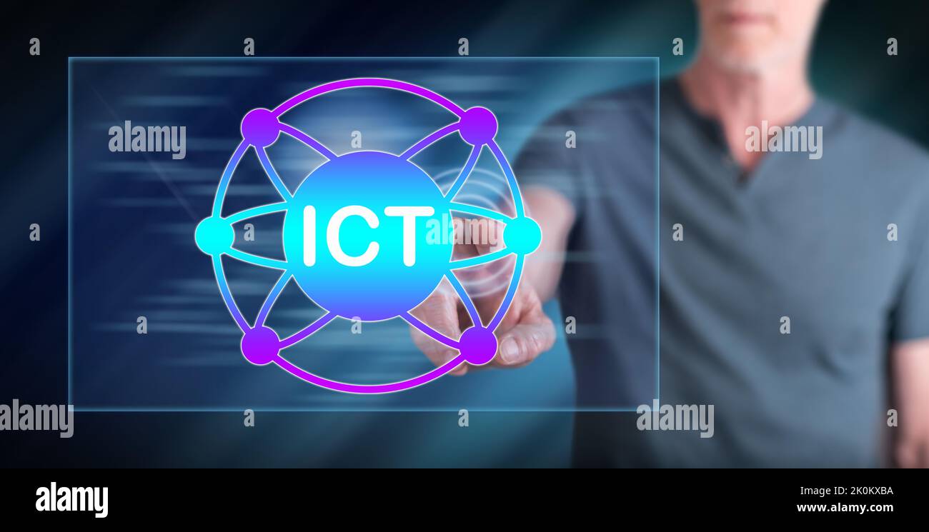Man touching an ict concept on a touch screen with his finger Stock ...
