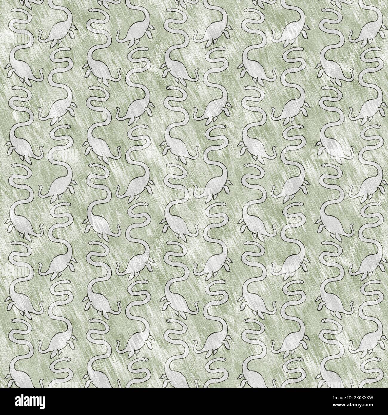Green plesiosaur dinosaur seamless pattern. Gender Neutral Jurassic ...