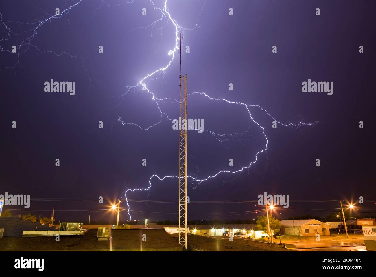 A huge cloud to ground lightning bolt hits a small town in Kansas, USA Stock Photo - Alamy