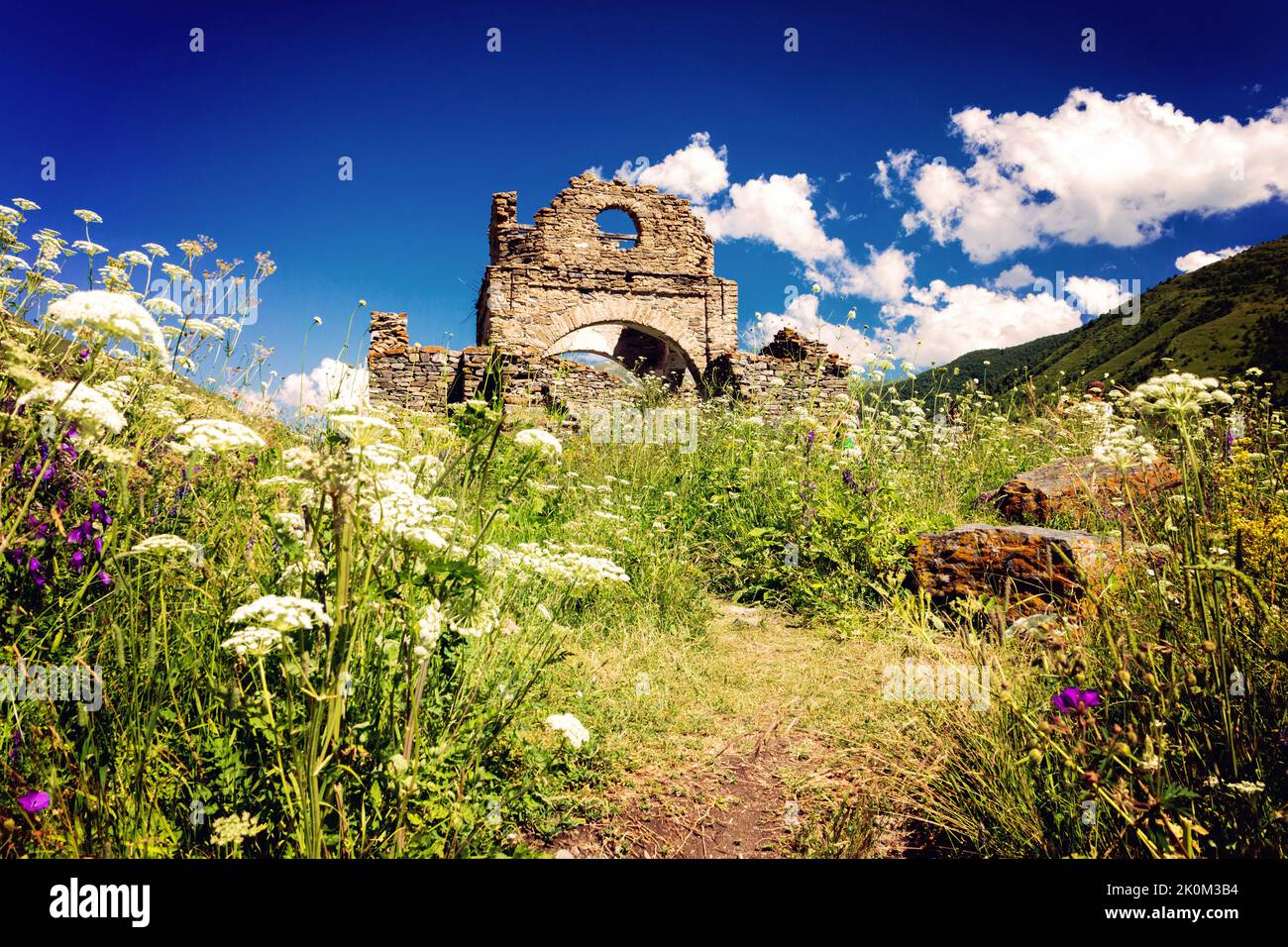 The ruins of an ancient Ossetian temple in the mountains of the North ...