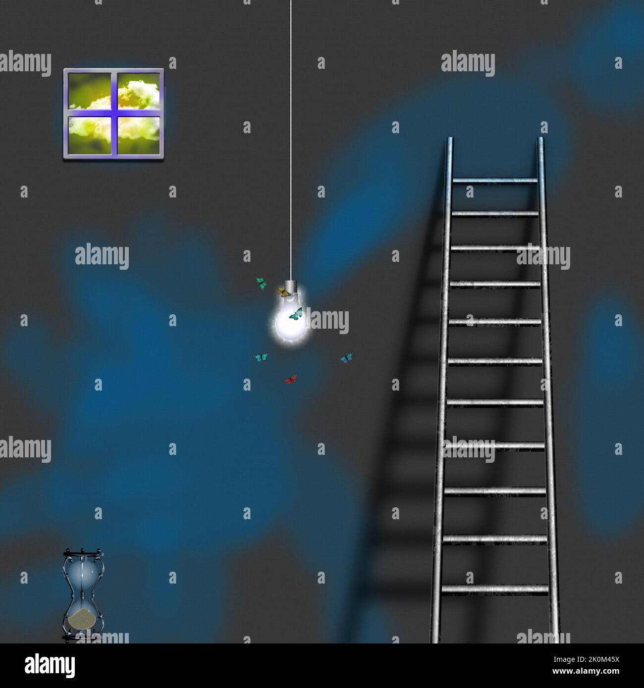 Lamp and ladder in room. 3D rendering Stock Photo - Alamy