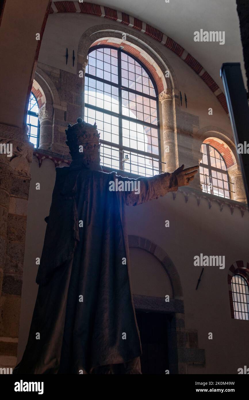 Interior of the Basilica of Saint Ambrose with the Statue of Pio IX ...