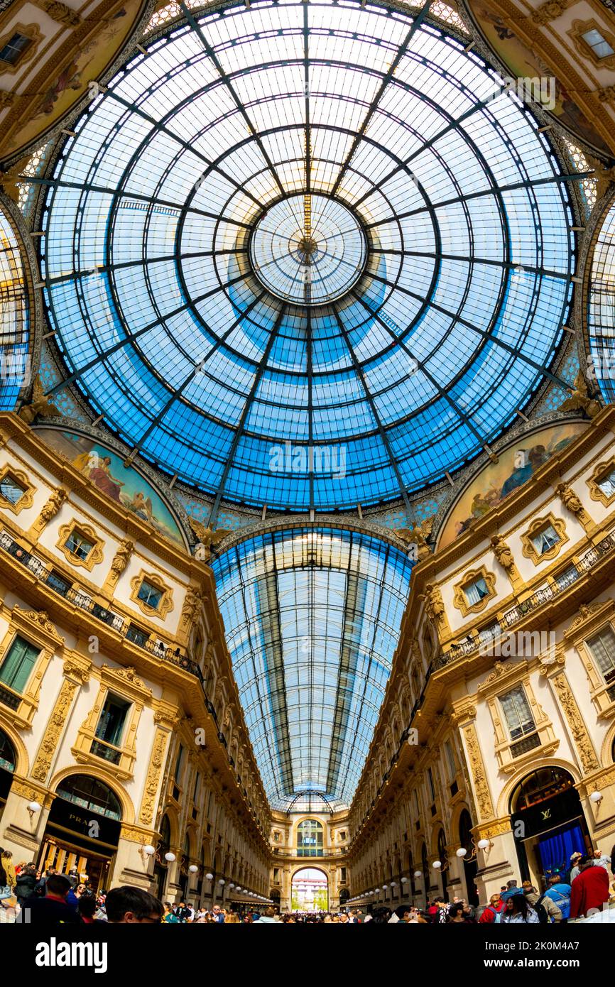 glass-vaulted arcades in the gallerie shopping center Vittorio Emanuele ...