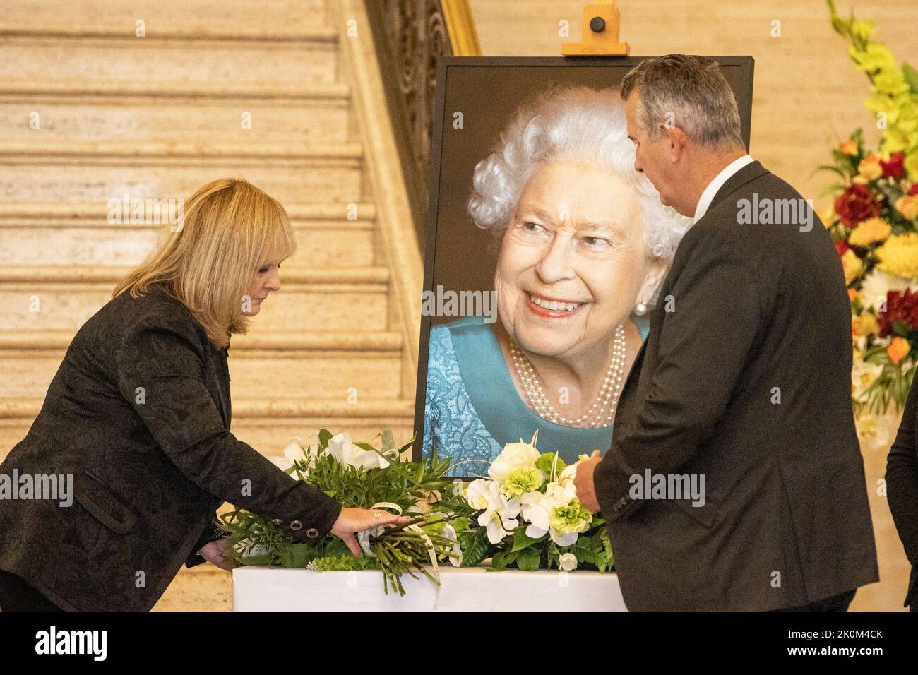 DUP MLA's Michelle McIlveen (left) and Edwin Poots during a lying of ...