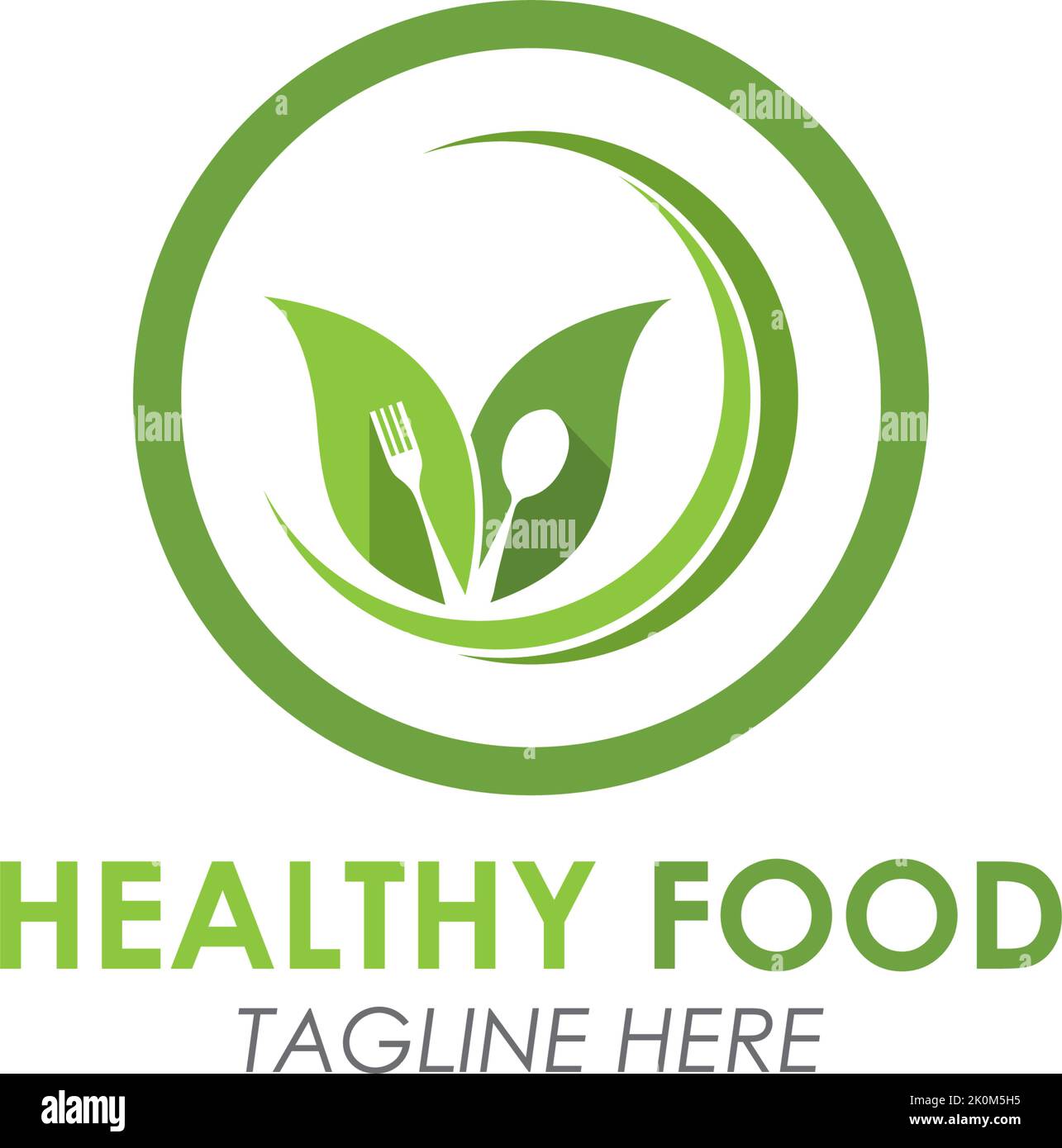 Healthy Food Logo Fork With Green Leaves Decoration Vector Icon Stock ...