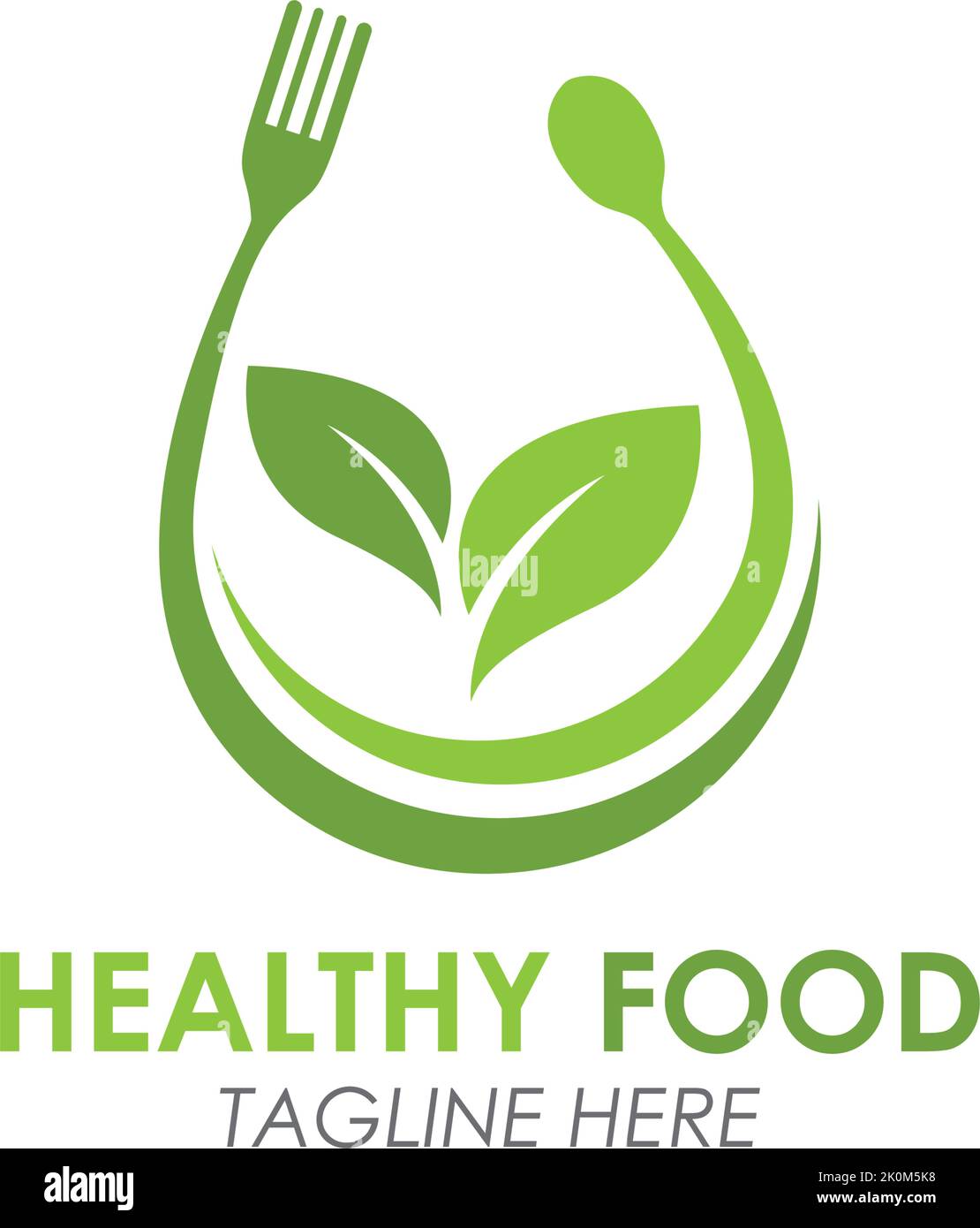 Healthy Food Logo Fork With Green Leaves Decoration Vector Icon Stock ...