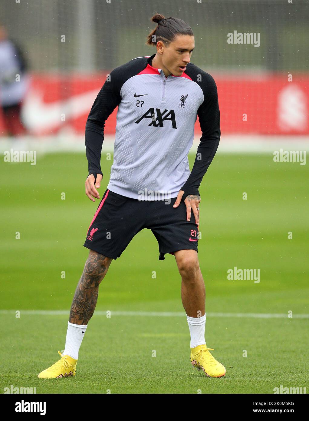 Liverpool's Darwin Nunez during a training session at the AXA Training Centre, Liverpool ...