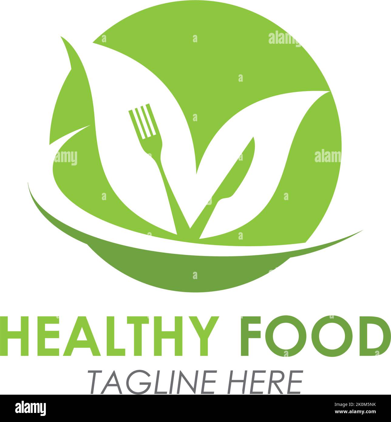 Healthy Food Logo Fork With Green Leaves Decoration Vector Icon Stock ...