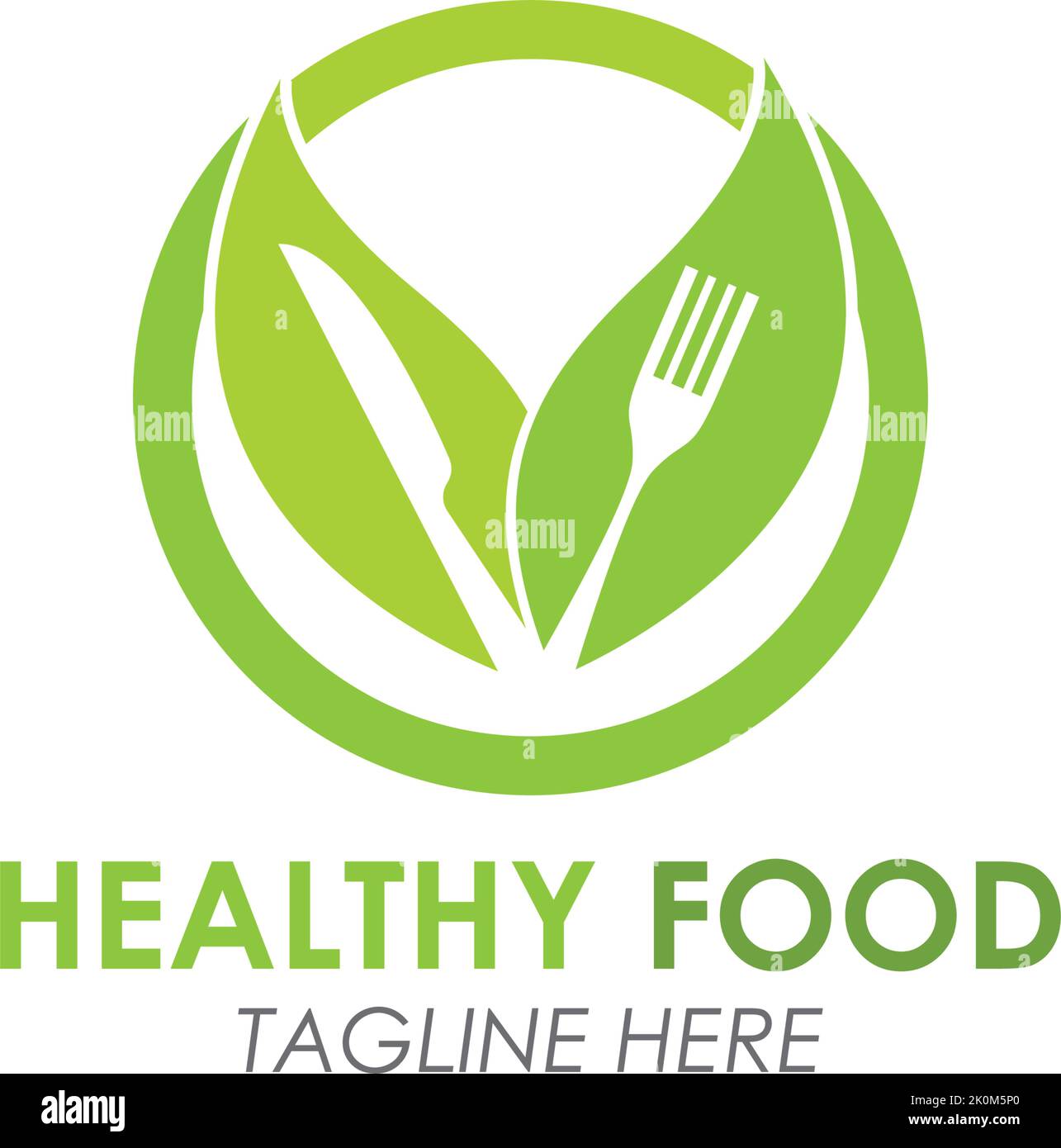 Healthy Food Logo Fork With Green Leaves Decoration Vector Icon Stock ...