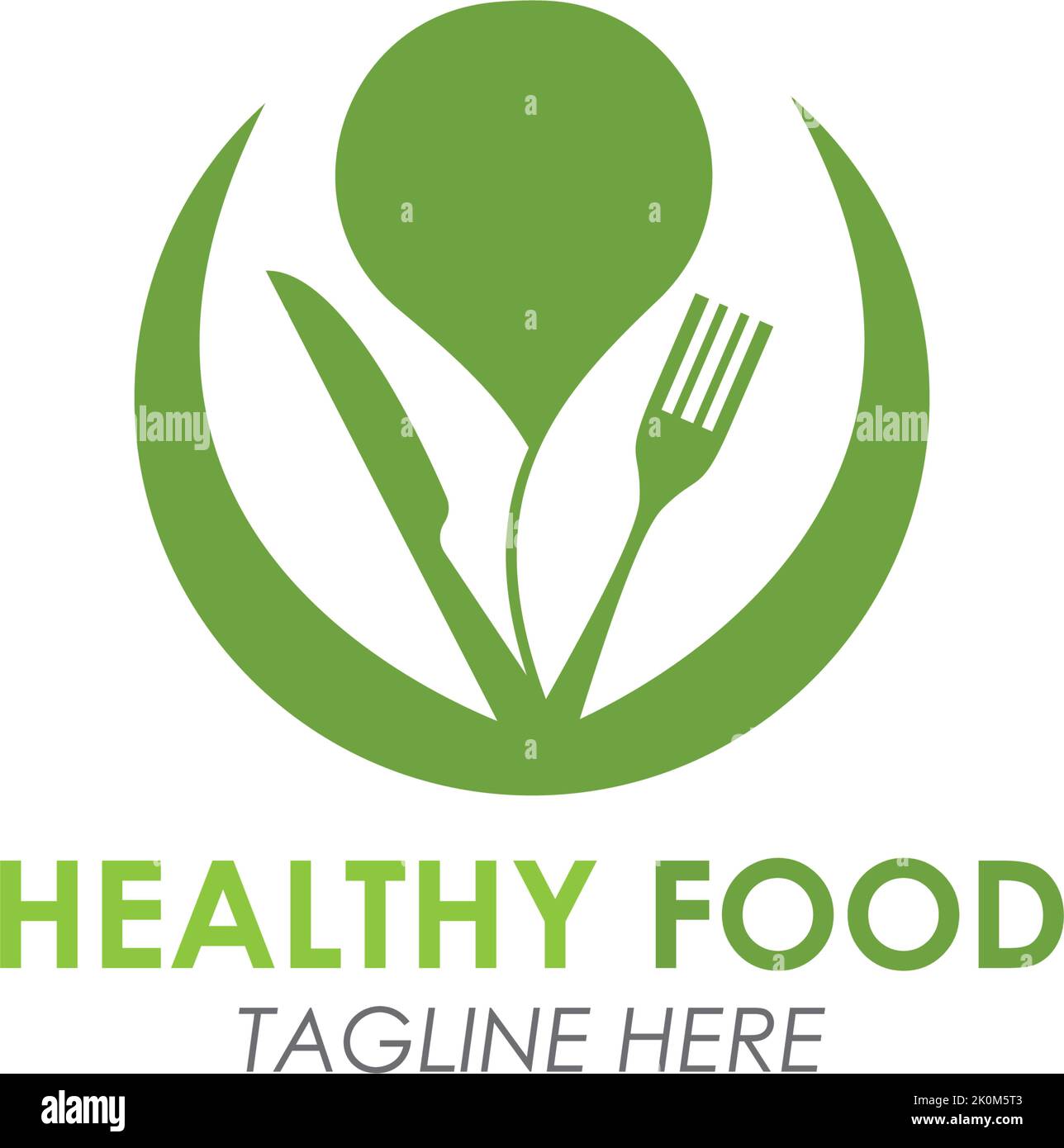 Healthy Food Logo Fork With Green Leaves Decoration Vector Icon Stock ...