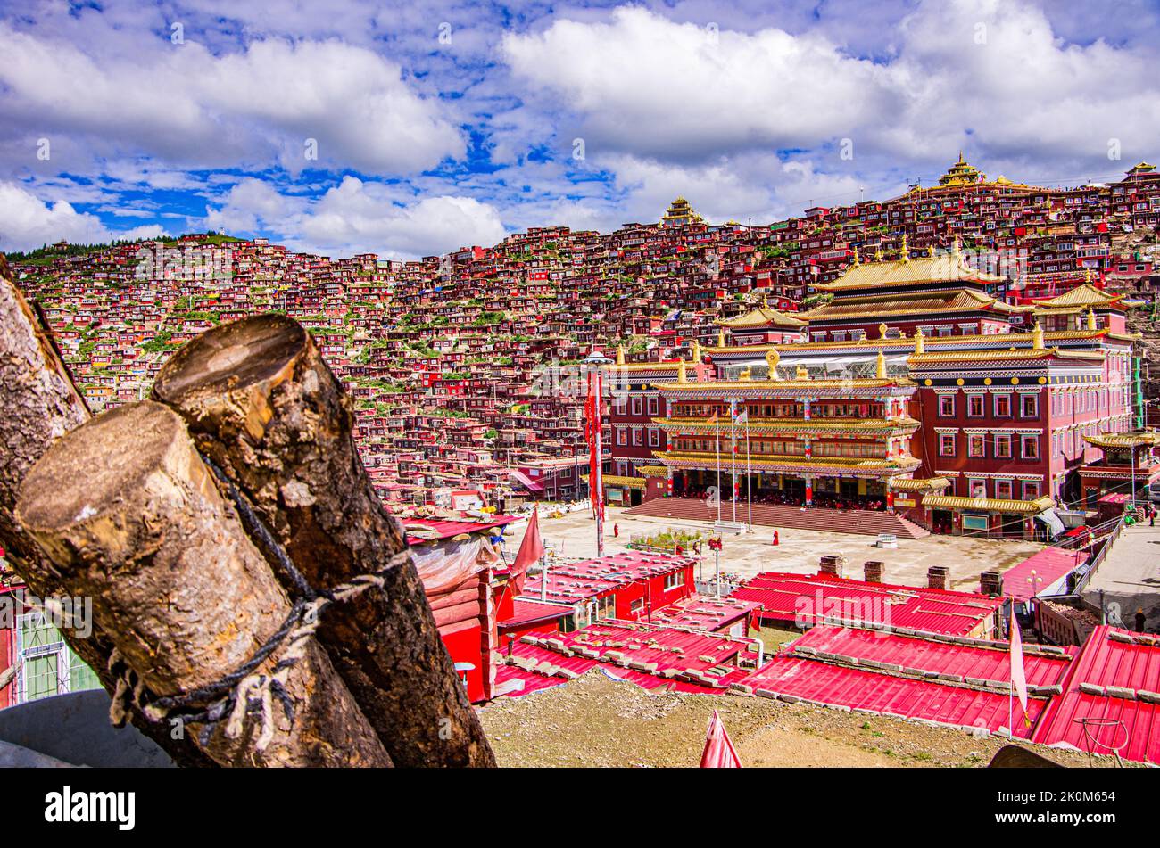 A beautiful view of the Larung Gar or Serta Tibetan Monastery on a ...