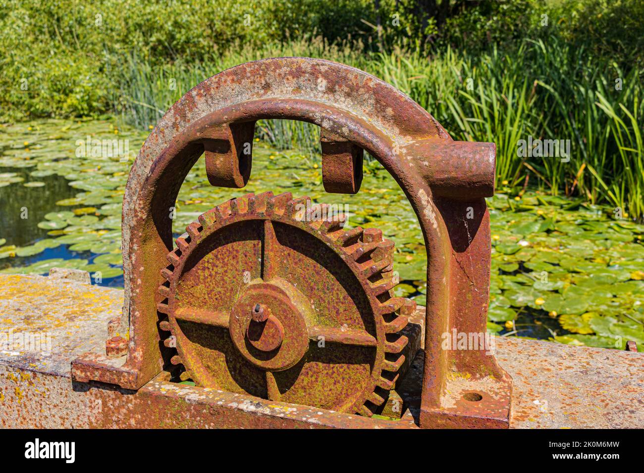 The sluice gate wheels at Cutt Mill on the River Stour near Hinton St ...