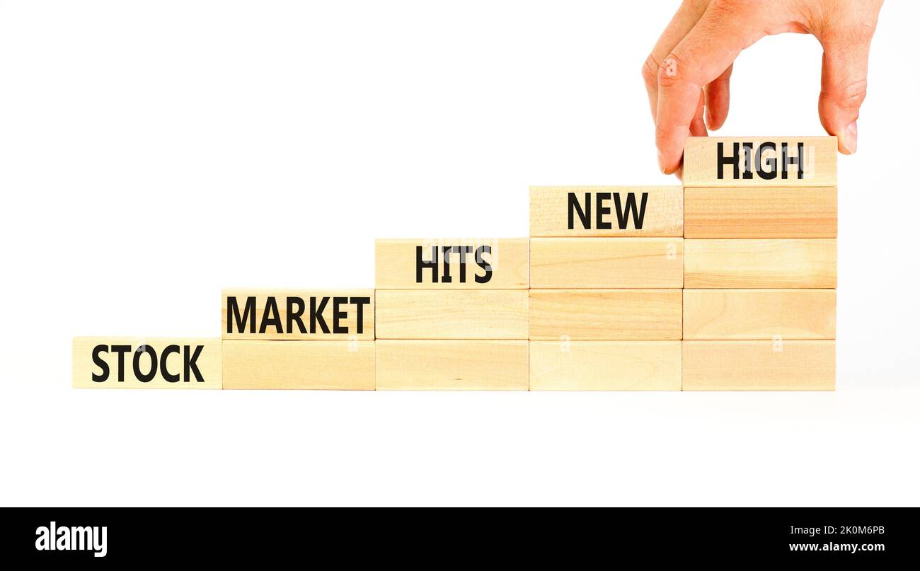 Stock market hits new high symbol. Concept words Stock market hits new ...