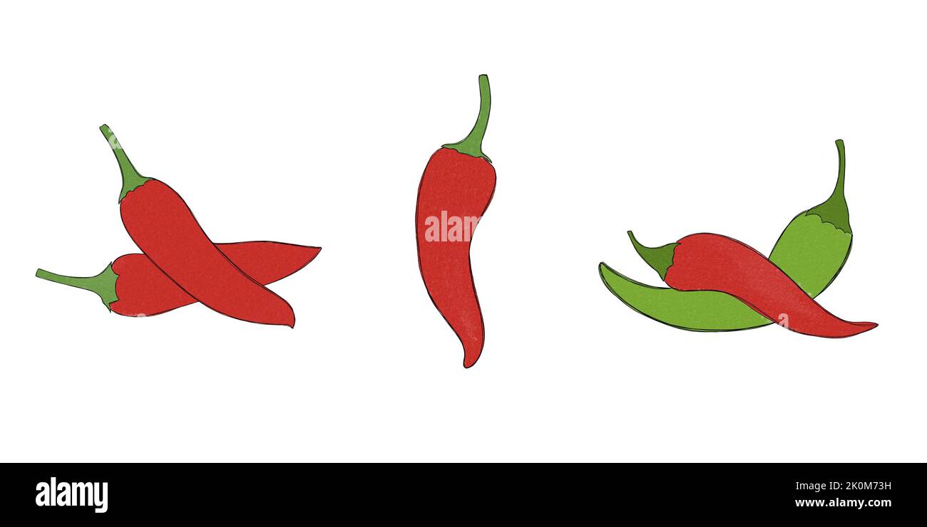 set of hot chili peppers watercolor freehand drawing Stock Photo - Alamy