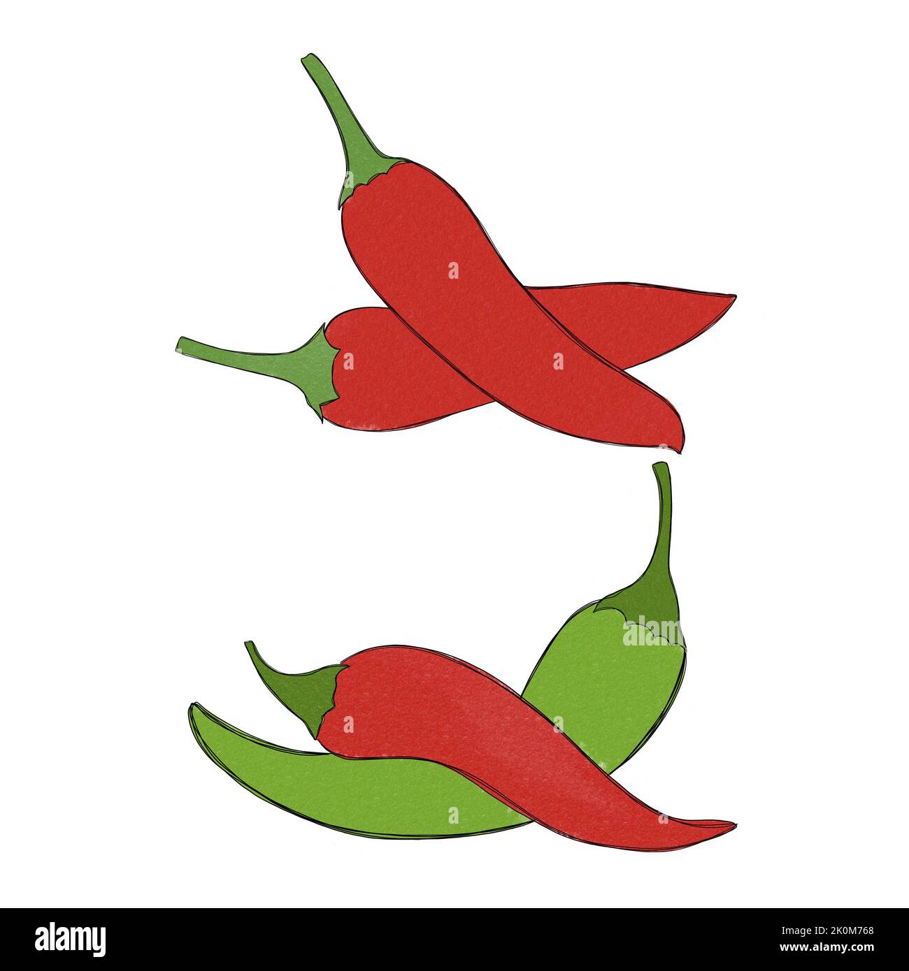 set of hot chili peppers watercolor freehand drawing Stock Photo - Alamy