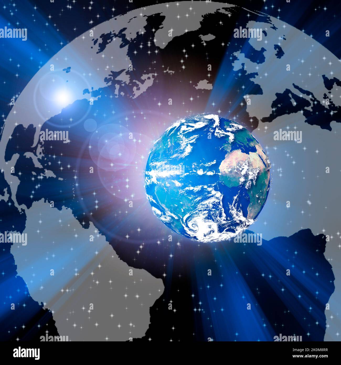 Planet Earth in beam of light. 3D rendering Stock Photo - Alamy
