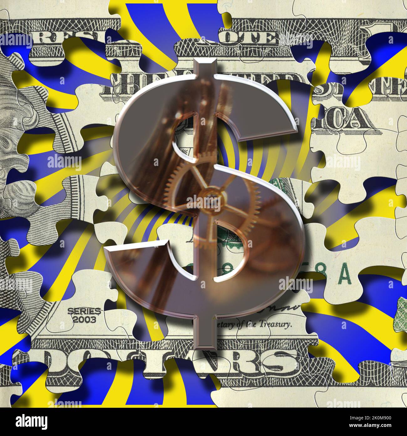 US dollar and puzzle pattern. Pop art background. 3D rendering Stock ...