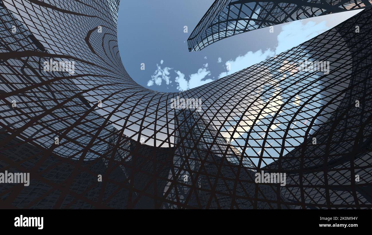 Contemporary Architecture. Steel and glass tower. 3D rendering Stock ...