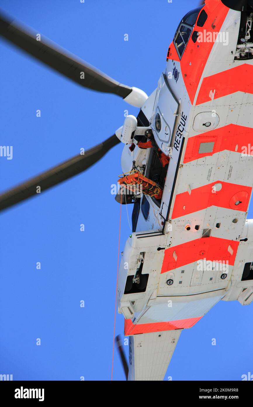 Emergency Marine evacuation by helicopter from a cruise ship in the ...