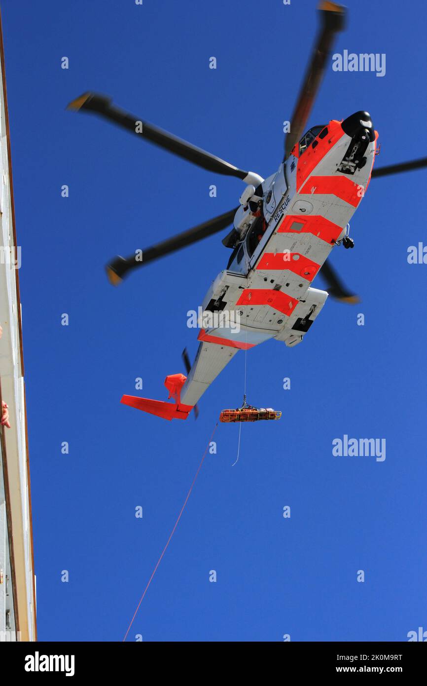 Emergency Marine evacuation by helicopter from a cruise ship in the ...