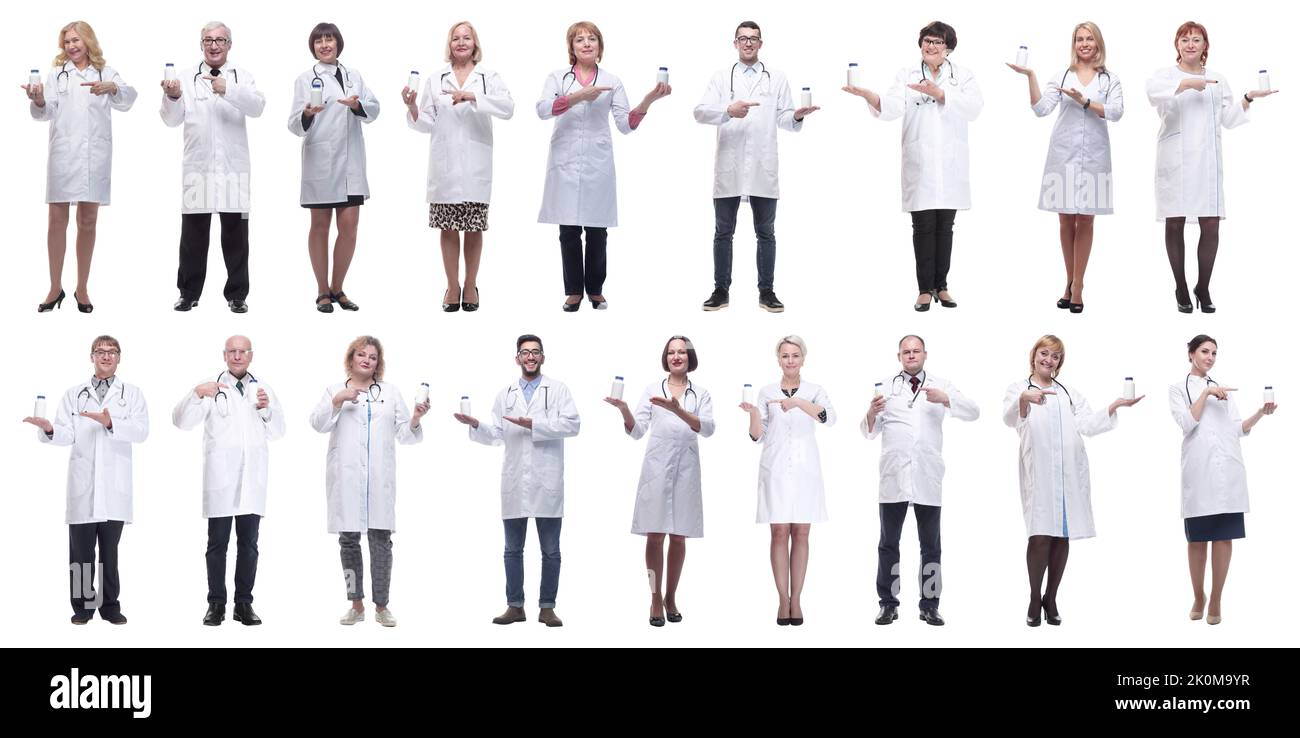 group of doctors holding jar isolated on white Stock Photo - Alamy