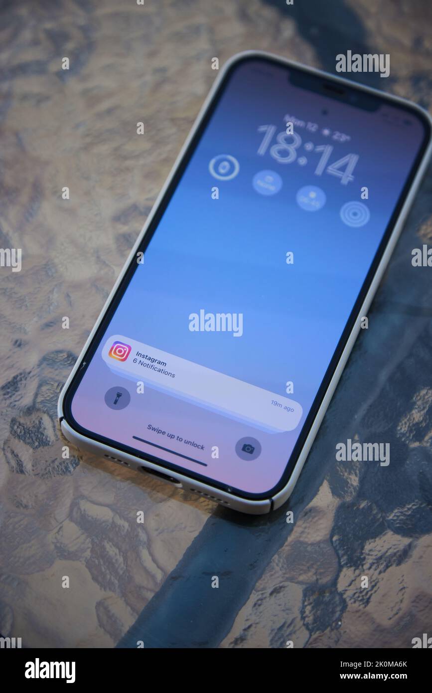 Apple iPhone 12 Pro Max with ios 16 and instagram notification on main ...
