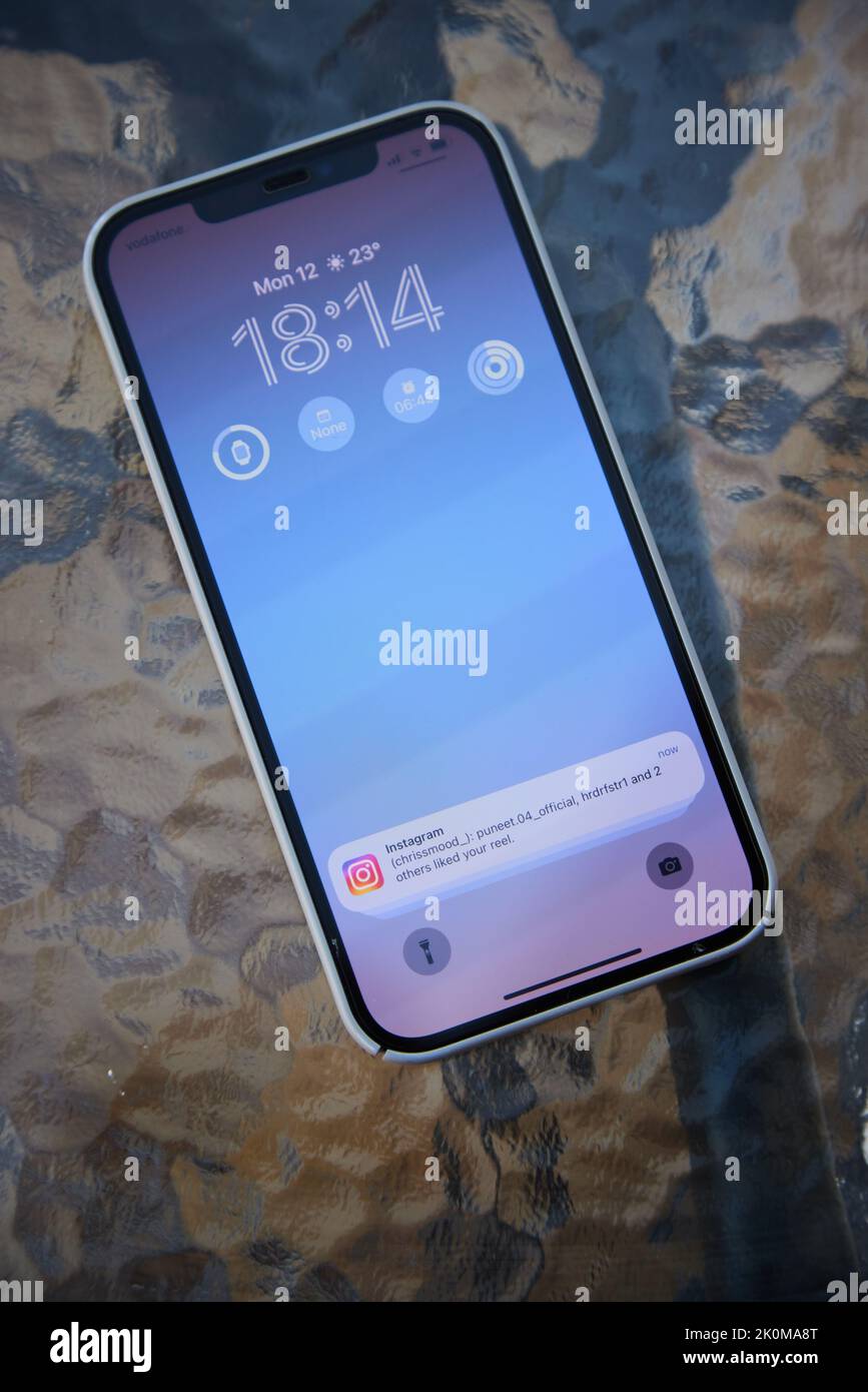 Apple iPhone 12 Pro Max with ios 16 and instagram notification on main ...